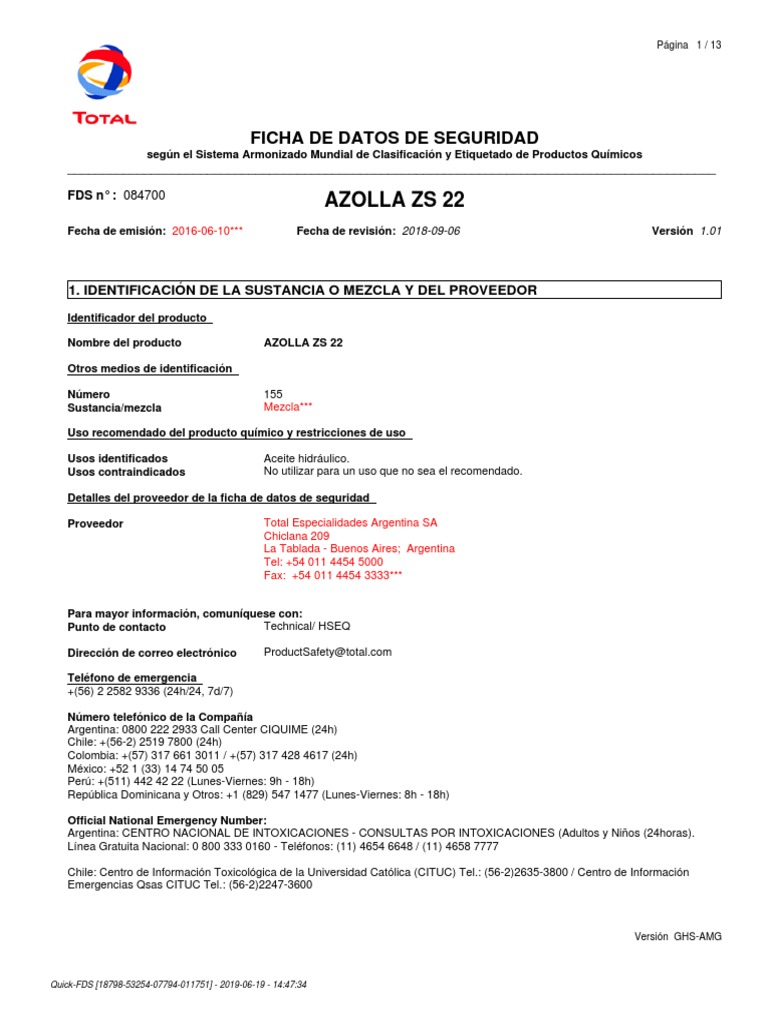 Aceite AZOLLA ZS 22 TOTAL | PDF | Dióxido de azufre | Combustión