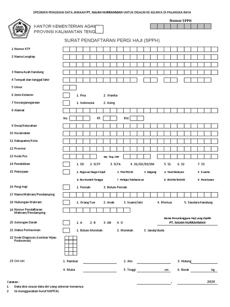 Contoh SPPH Untuk Pengisian Data Jamaah | PDF