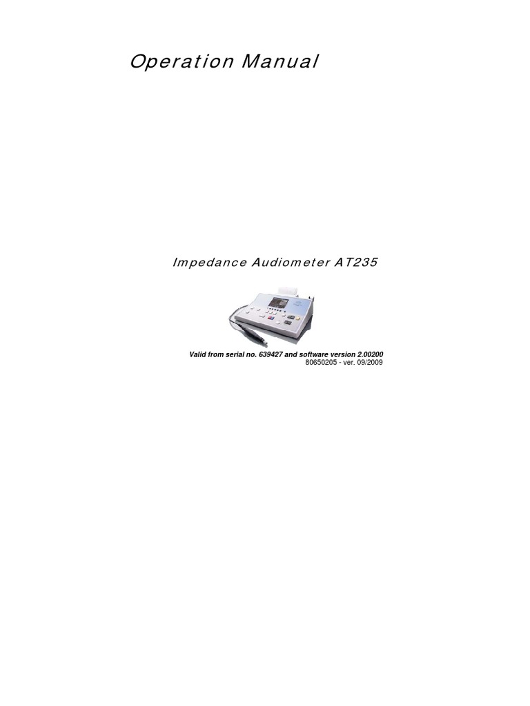 Audiometer Impedqnce Audiometer AT235 - USER - MANUAL | PDF | Ear | Hearing