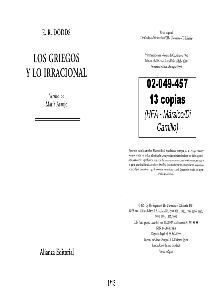 Dodds - Los Griegos y Lo Irracional - Cap. 1 y 2 | PDF