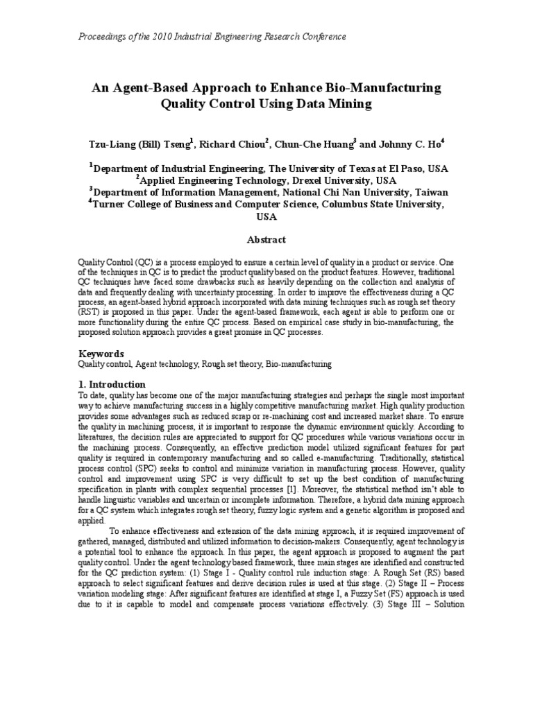 An Agent-Based Approach To Enhance Bio-Manufacturing Quality Control ...