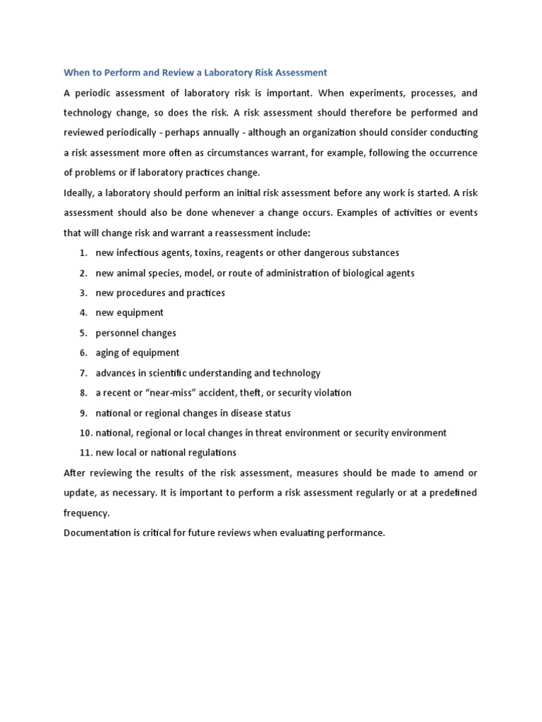 Laboratory Risk Assessment Guidelines | PDF | Wellness | Science ...
