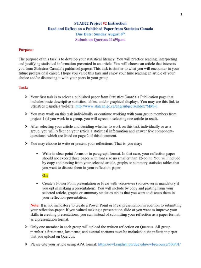STAB22 - Project #2 Instruction PDF | PDF | Statistics | Cognition