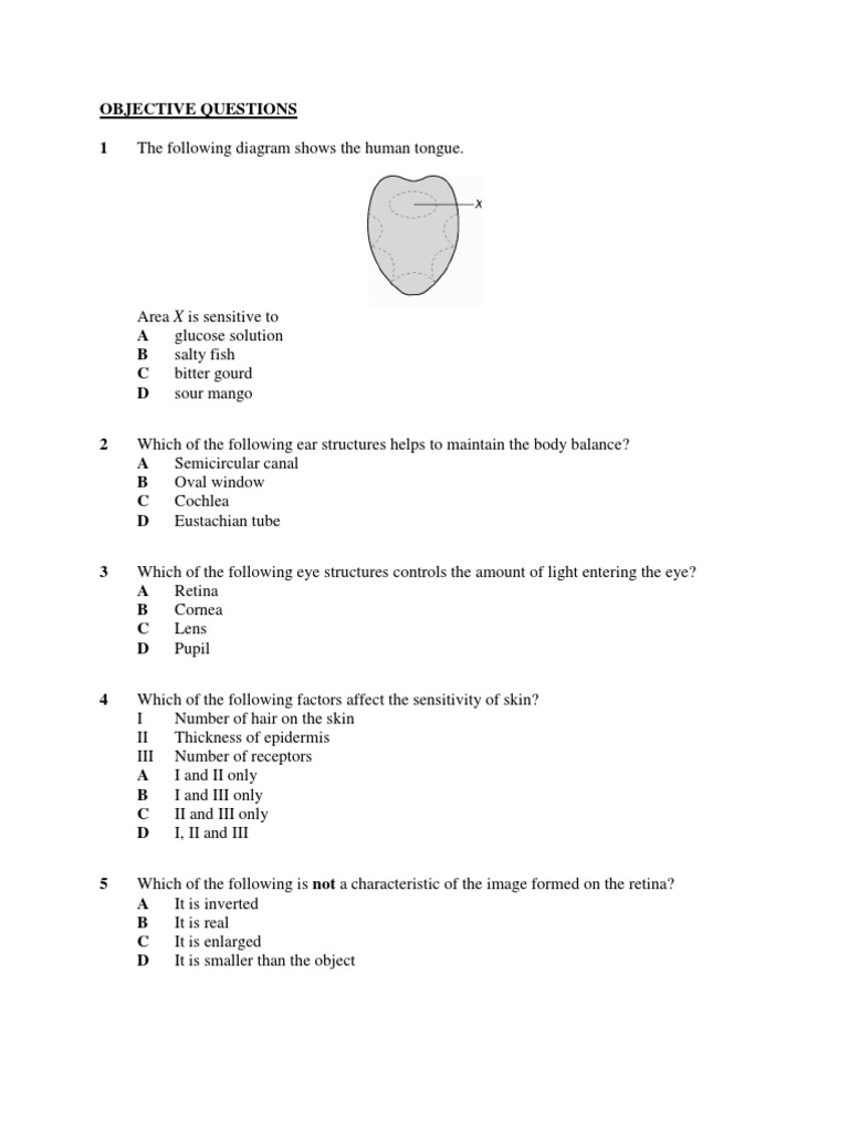 Objective Questions 1 | Download Free PDF | Eye | Senses