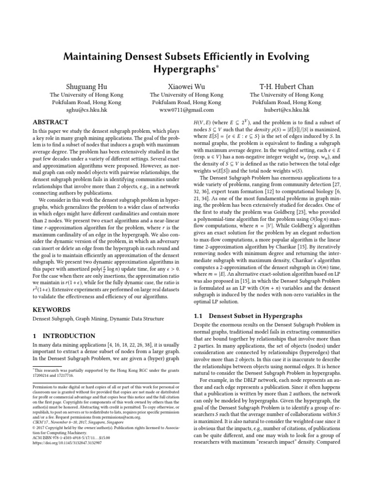 Maintaining Densest Subsets Efficiently in Evolving Hypergraphs | PDF | Algorithms And Data ...