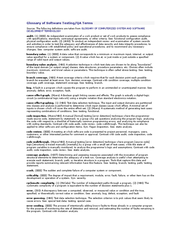 Glossary of Software Testing G | PDF | Software Testing | Quality Assurance