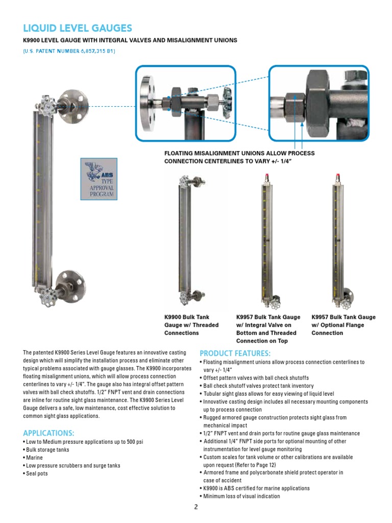 Liquid Level Gauges: (U.S. PATENT NUMBER 6,857,315 B1) | PDF | Valve ...