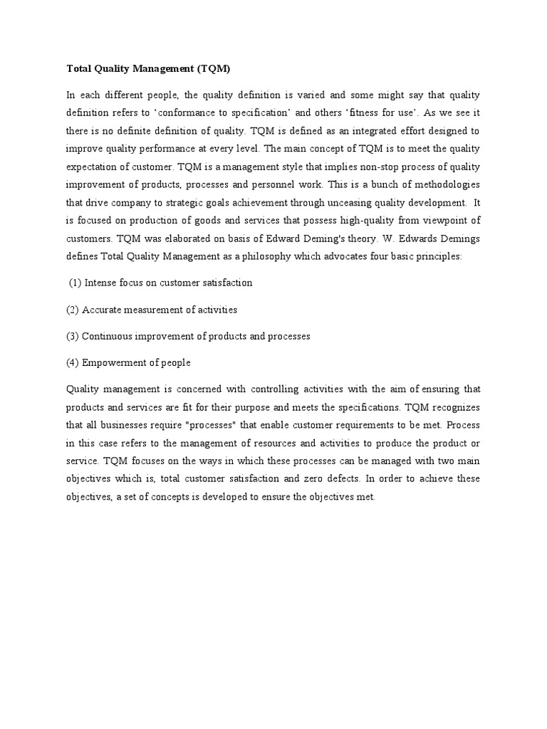 Total Quality Management (TQM) | PDF | Quality (Business) | Quality ...