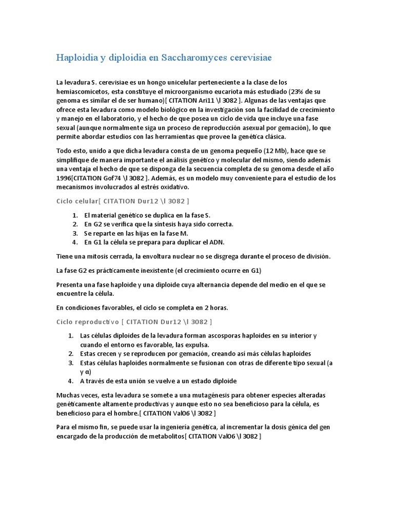 Haploidia y Diploidia en Saccharomyces Cerevisiae | PDF | Saccharomyces ...