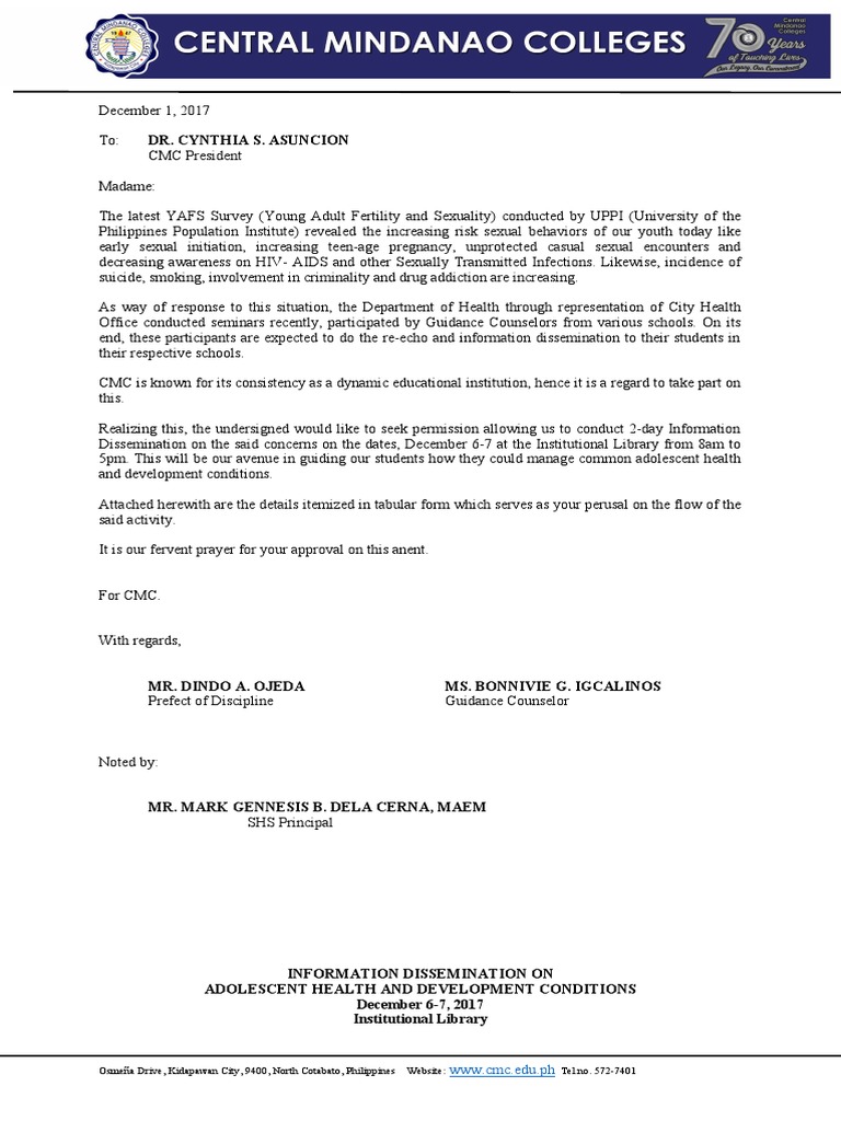 Letter For Info Dessimination | PDF | Adolescence | Sexuality