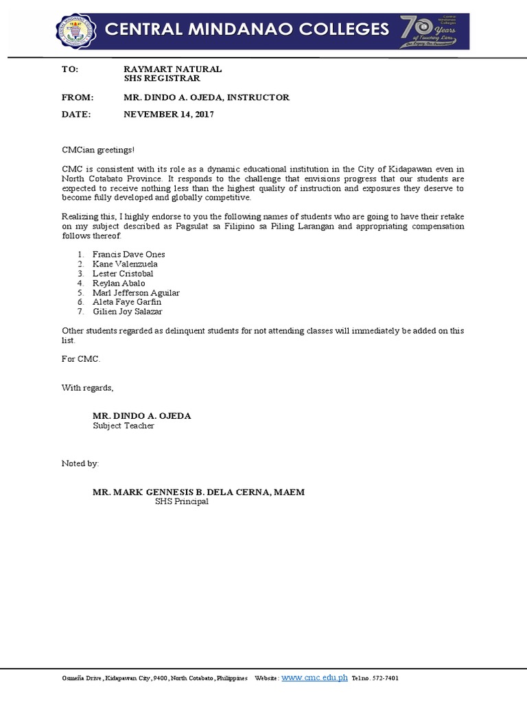 Letter For Retake | PDF