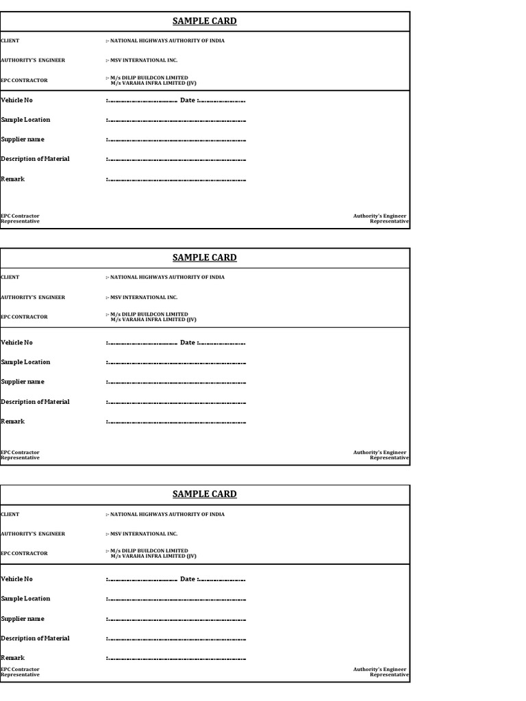Sample Card: Vehicle No | PDF | Technology & Engineering