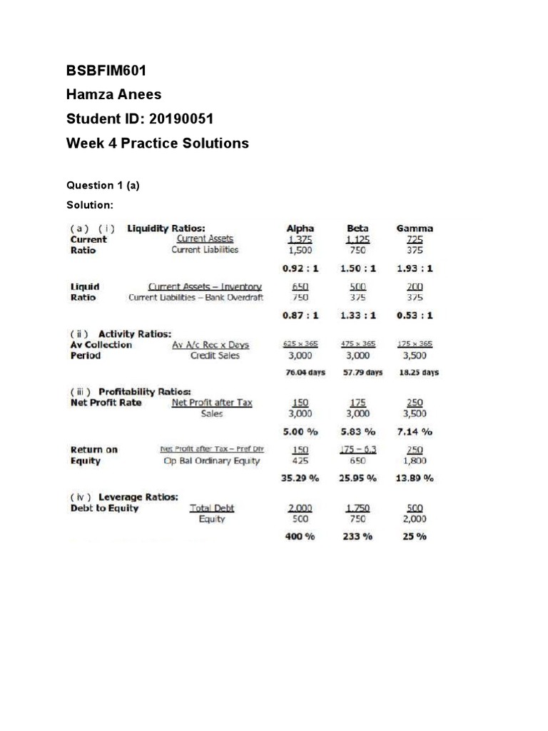 Week 4 BSBFIM601 Practice Solutions | PDF