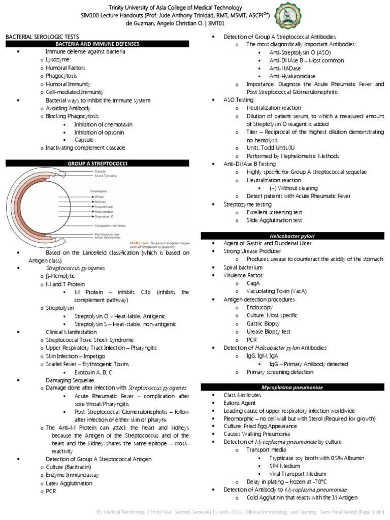 Bacterial Serologic Tests Overview | PDF | Streptococcus | Infection