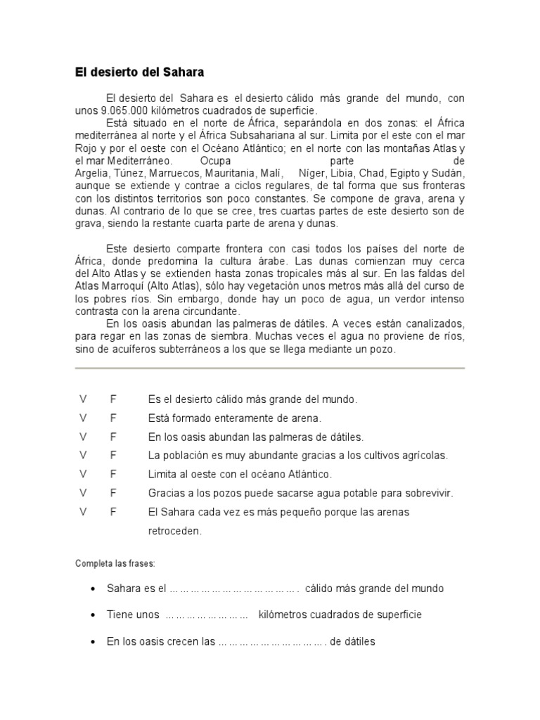 Lectura El Desierto | PDF | Sáhara | Desierto