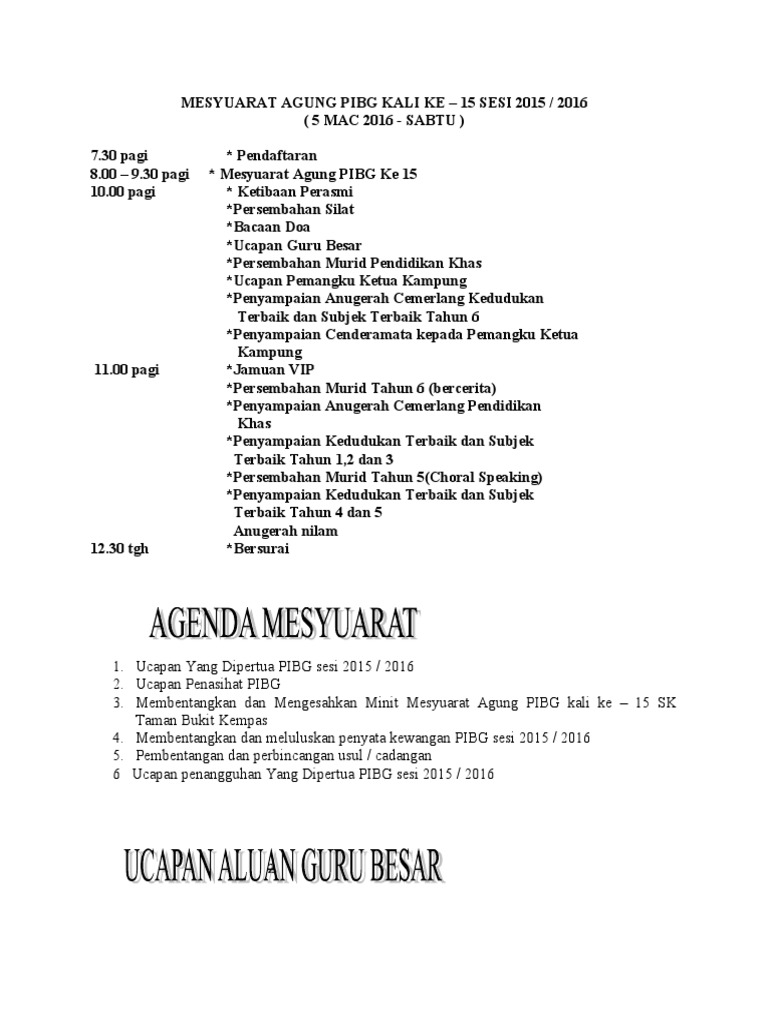 Ucapan Ydp Dan Minit Mesyuarat Pibg | PDF