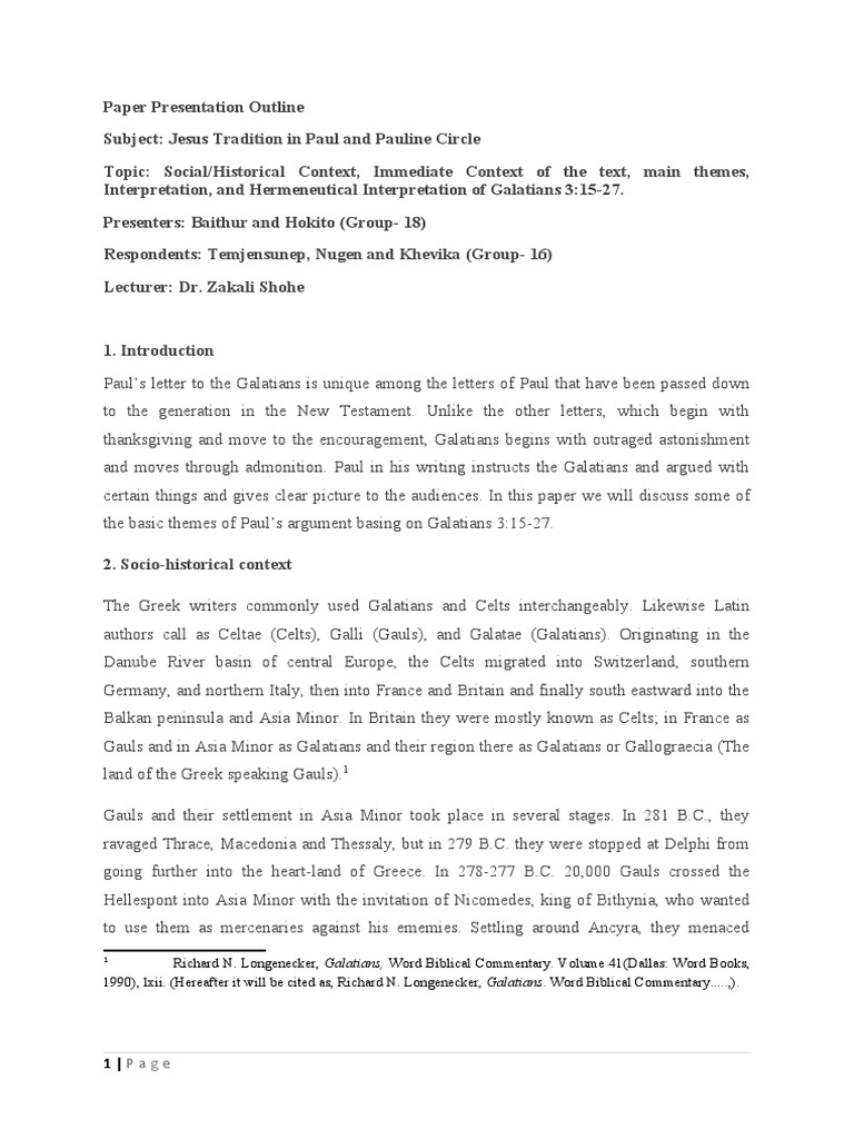Outline | PDF | Epistle To The Galatians | Paul The Apostle
