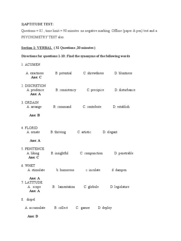 Questions 82 Time Limit 90 Minutes. No Negative Marking. Offline (Paper ...