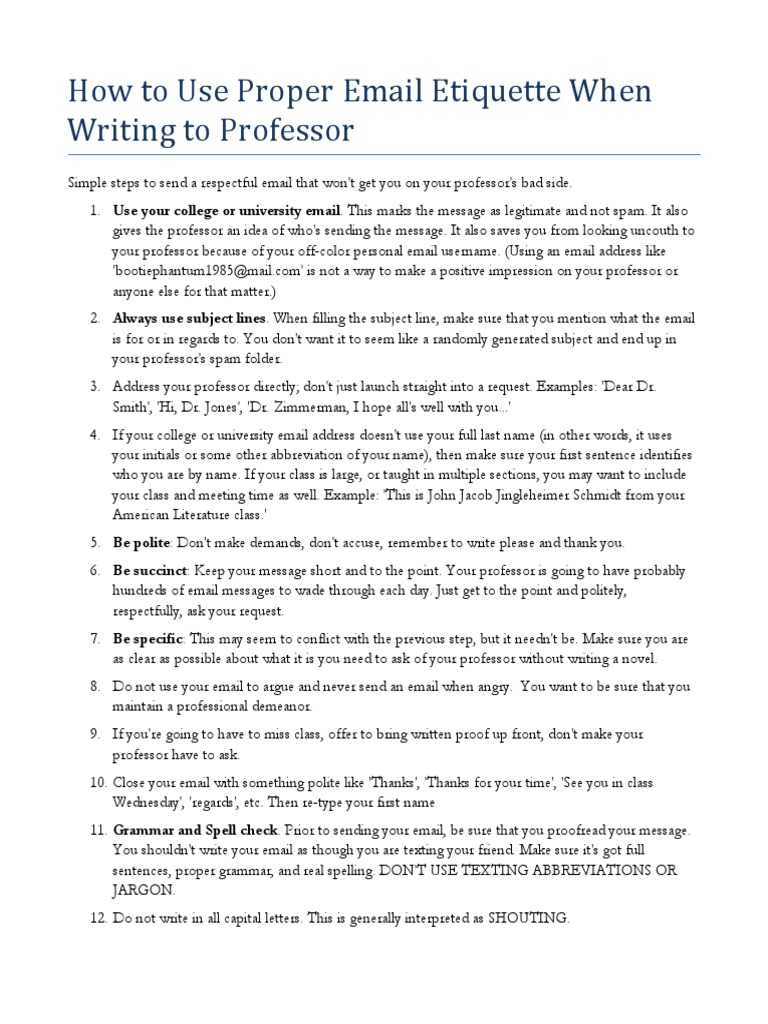 How To Use Proper Email Etiquette When Writing To A Professor PDF | PDF ...