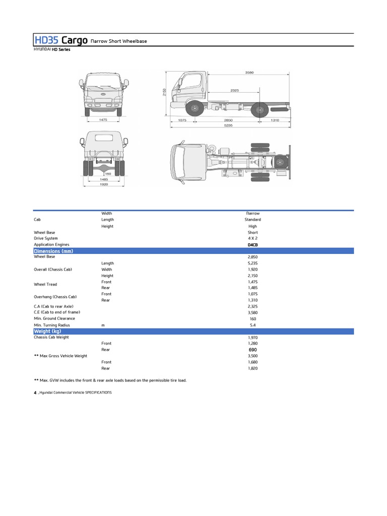 Hyundai HD35 Truck Specifications | PDF | Truck | Axle