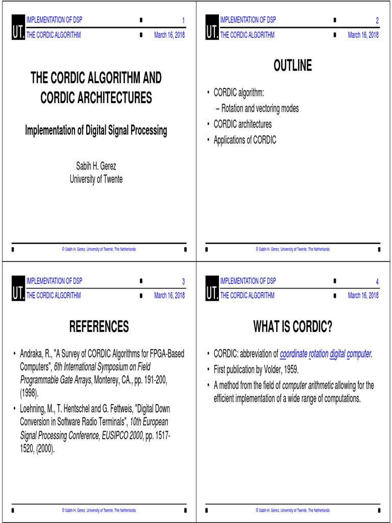 The Cordic Algorithm And Cordic Architectures Outline Implementation Of Digital Signal 