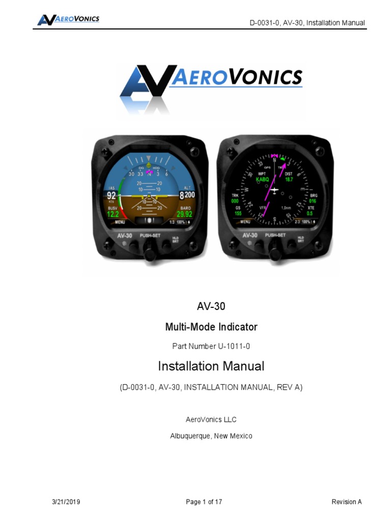 AV-30 Installation Manual | PDF | Airspeed | Screw