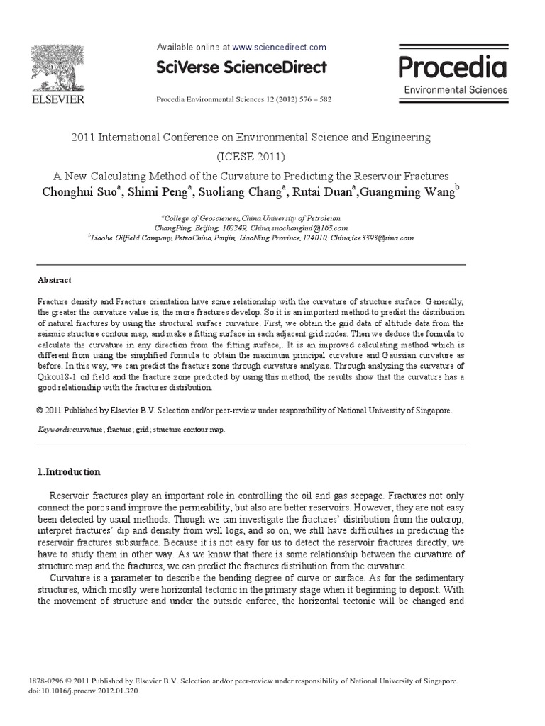 Chonghui Suo, Shimi Peng, Suoliang Chang, Rutai Duan, Guangming Wang | PDF | Curvature ...