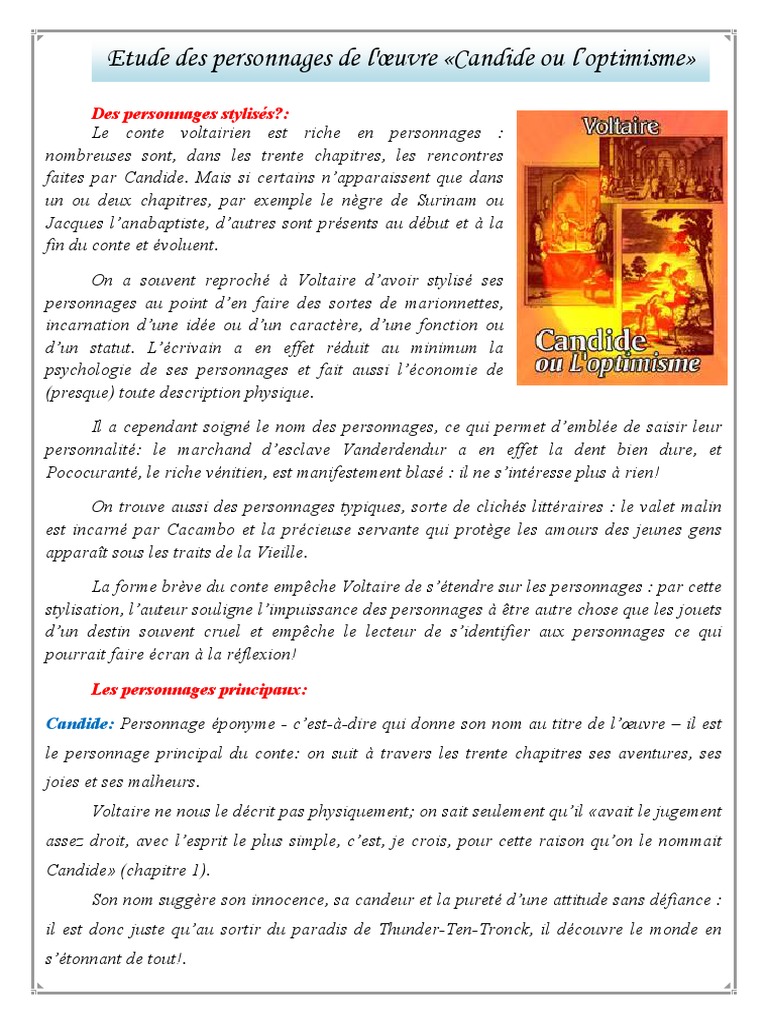 Personnages de "Candide" de Voltaire | PDF | Candide | Science