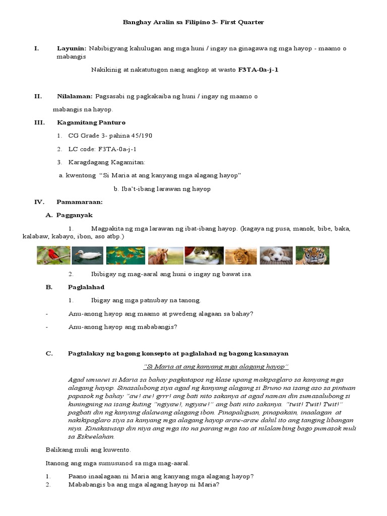 Banghay Aralin Sa Filipino 3 | PDF