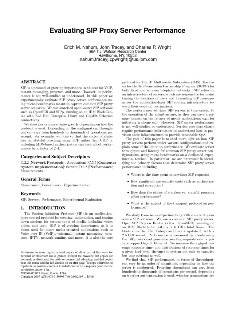 Evaluating SIP Proxy Server Performance | PDF | Session Initiation ...