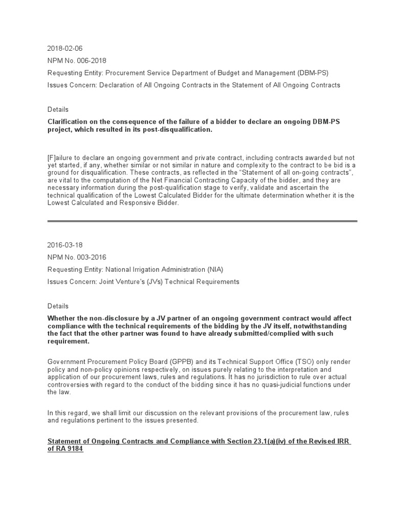GPPB Guidelines on Ongoing Contracts | PDF | Joint Venture | Public Sphere