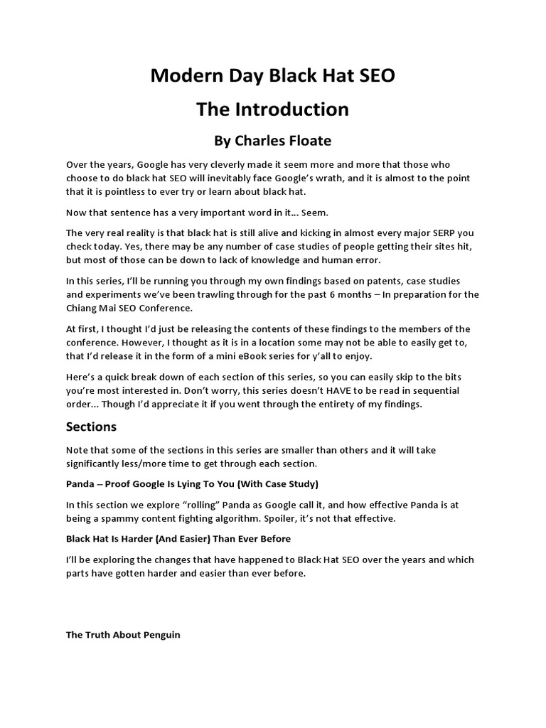 Modern Day Black Hat SEO The Introduction: by Charles Floate | PDF | Search Engine Optimization ...
