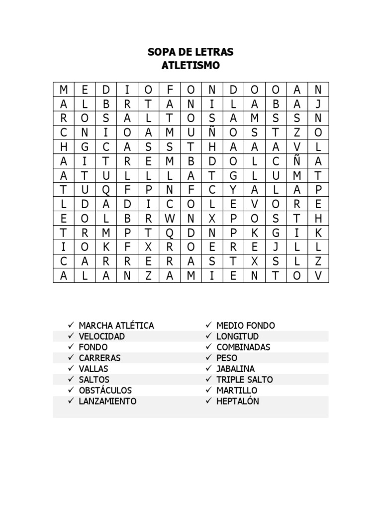Sopa de Letras: Términos de Atletismo | PDF