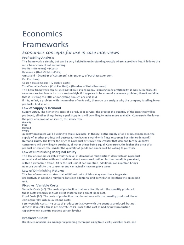 Economics Frameworks: Economics Concepts For Use in Case Interviews ...
