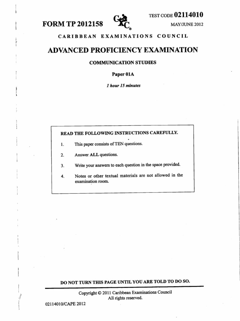 CAPE Communication Studies 2012 P1A PDF | PDF | Graphics | English Language