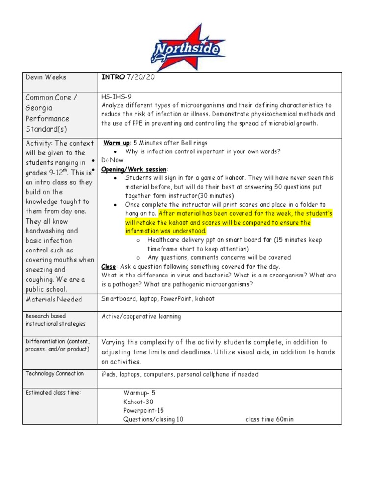 Nti Lesson Plan | PDF | Infection Control | Infection
