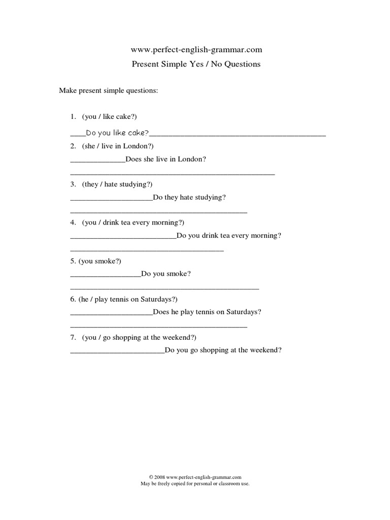 Present Simple Form Yes-No-Questions Other-Verbs | PDF | Drink | Hot Drinks