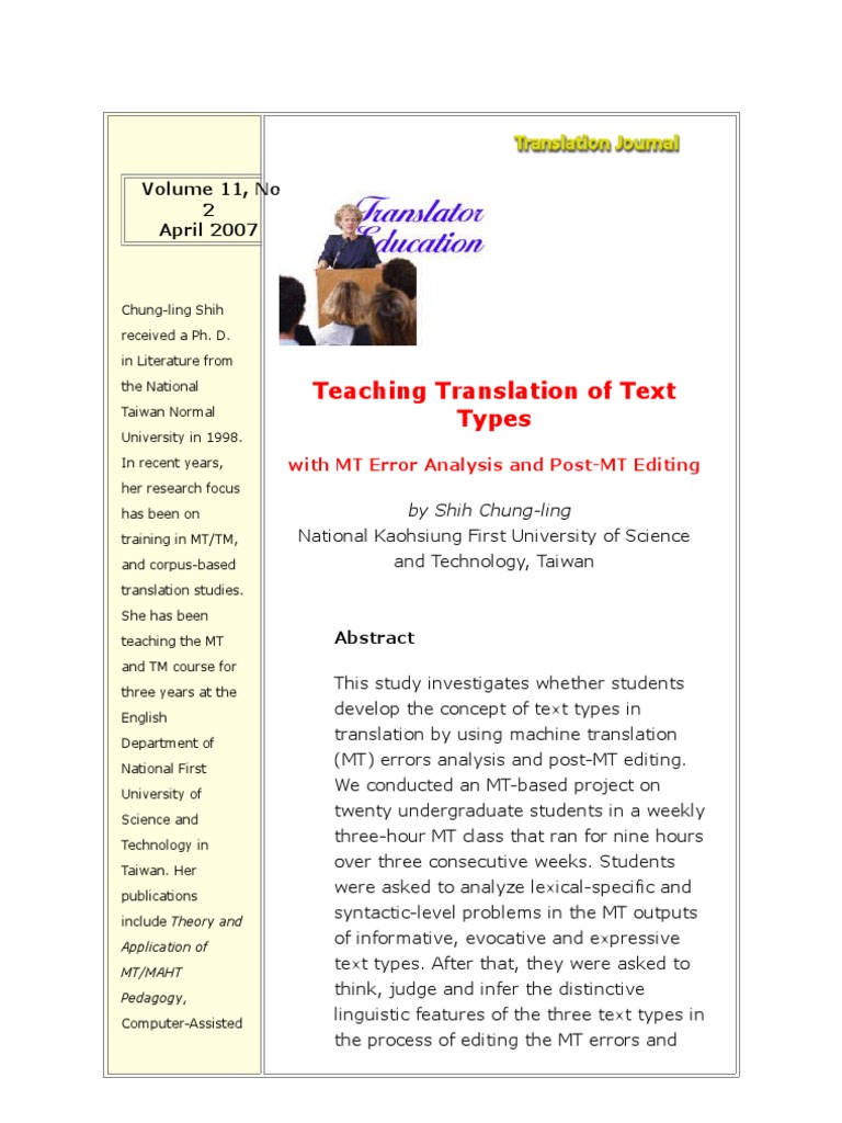 Teaching Translation of Text Types: Volume 11, No. 2 April 2007 | PDF ...