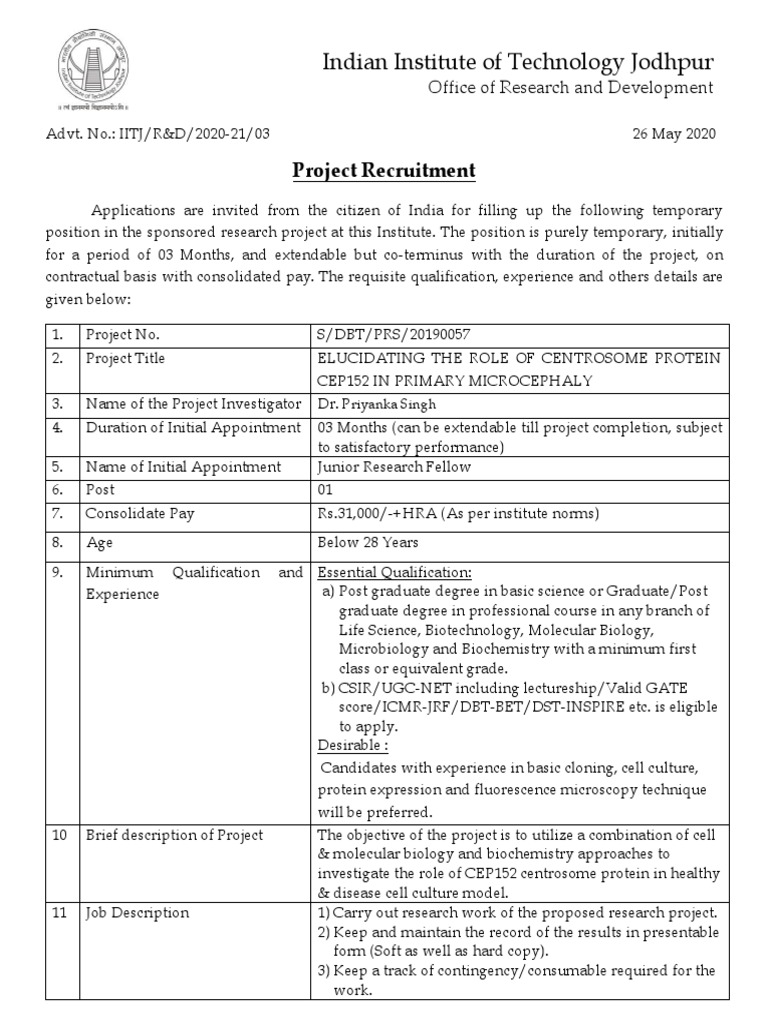 Iitj RD 2020-21 03 PDF | PDF | Science | Biology