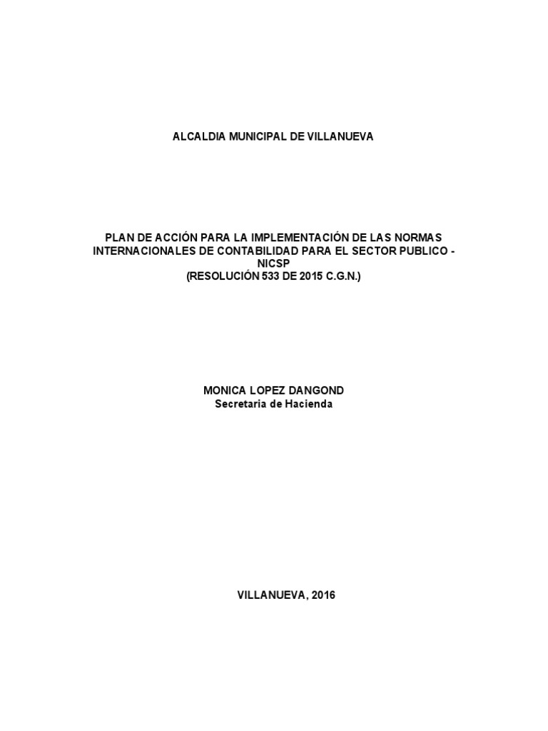 Plan de Accion Implementacion Nicsp | PDF | Devengo | Contabilidad