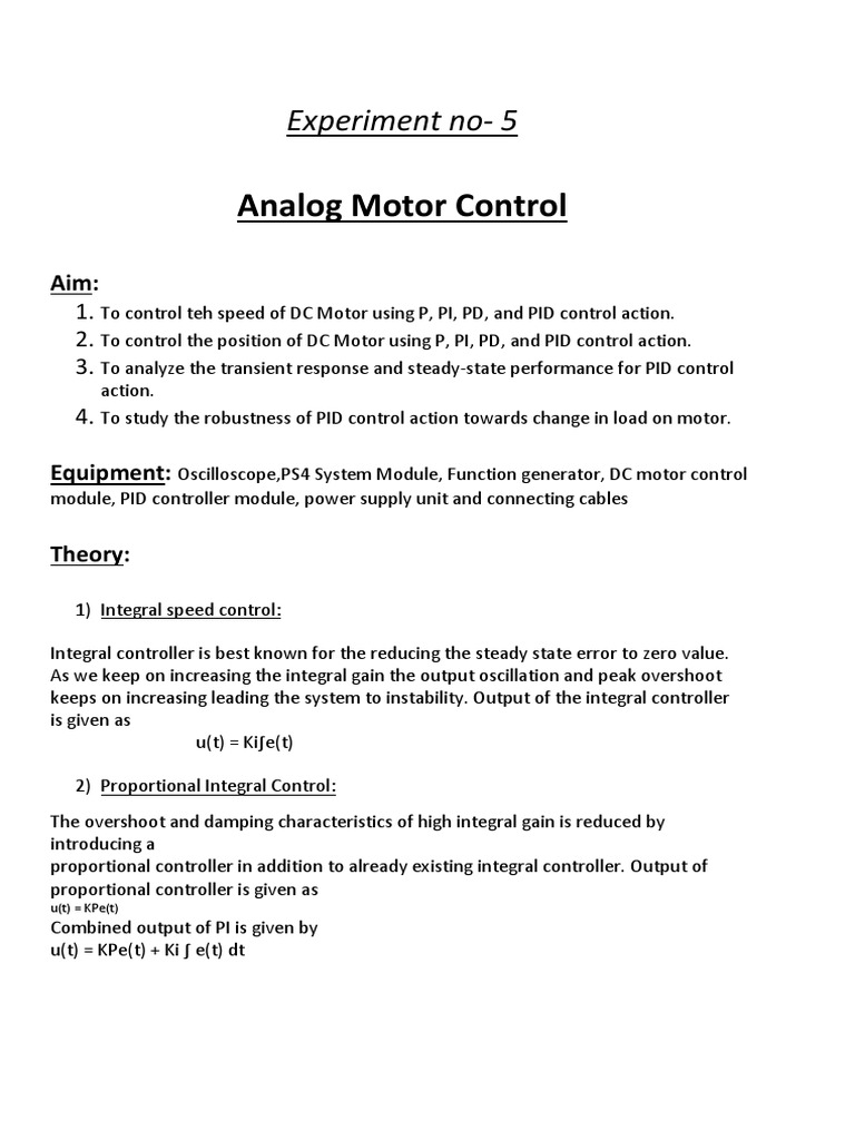 Analog Motor Control: Experiment No-5 | PDF | Control Theory ...
