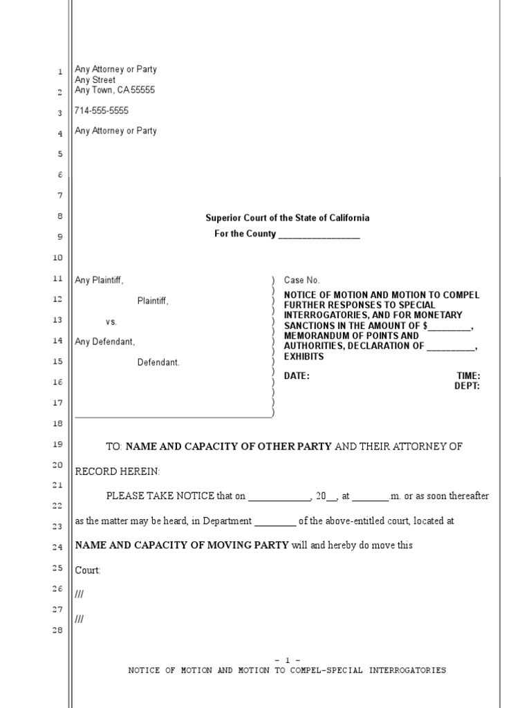 Motion to Compel Special Interrogatories | PDF | Interrogatories ...