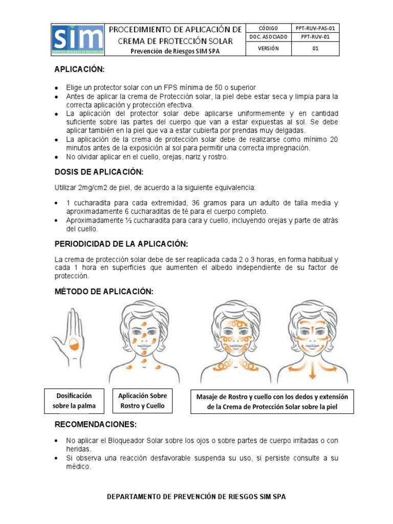Procedimiento Uso de Protector Solar | PDF