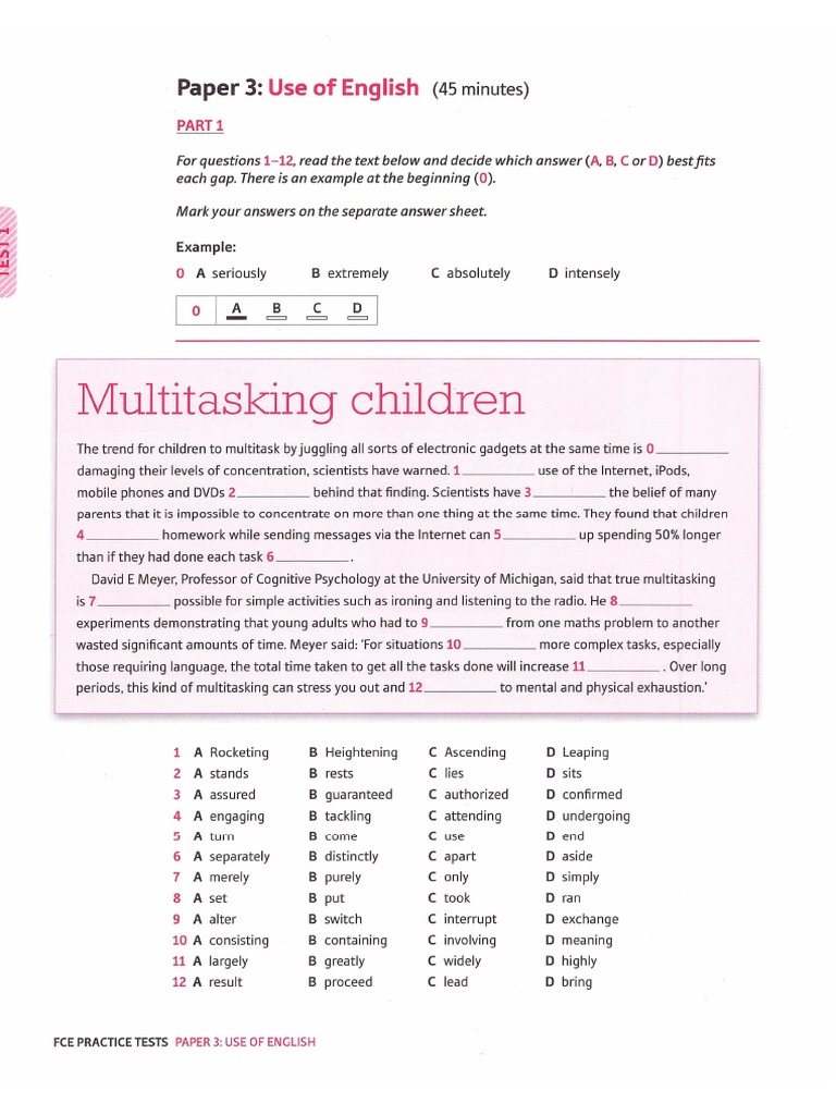 FCE Practice Tests Use of English Test 1 | PDF