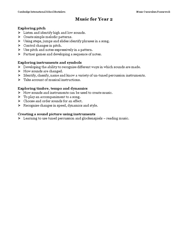 Music For Year 2: Exploring Pitch | PDF