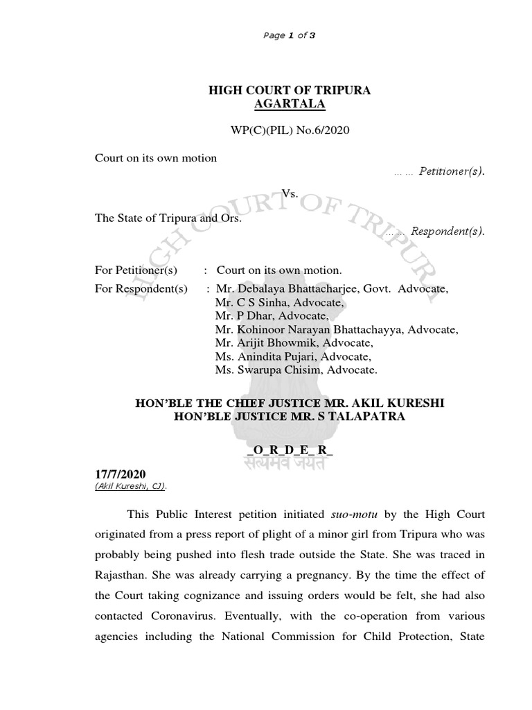 High Court of Tripura Agartala: Petitioner(s) | PDF | Justice | Crime & Violence