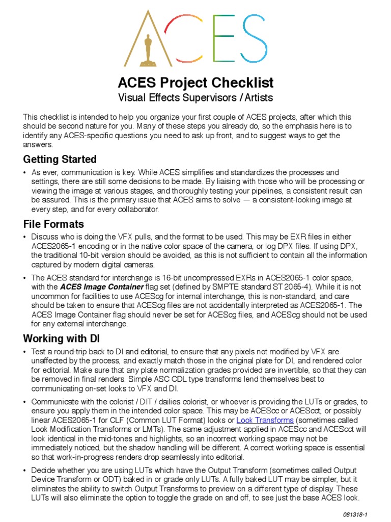 ACES VFX Quick Start Guide 081318 | PDF | Texture Mapping | High ...