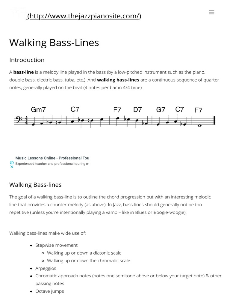 Walking Bass-Lines - The Jazz Piano Site | PDF | Chord (Music) | Music ...