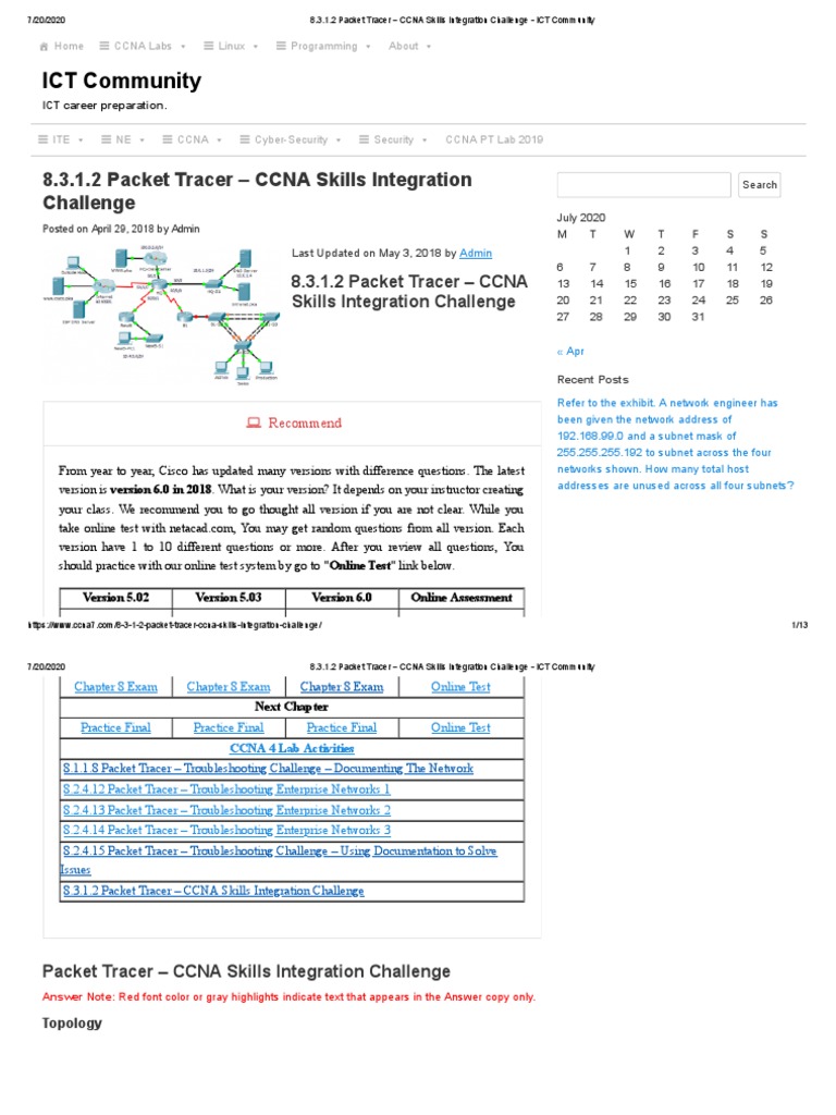 8.3.1.2 Packet Tracer - CCNA Skills Integration Challenge - ICT Community PDF | PDF | Cisco ...
