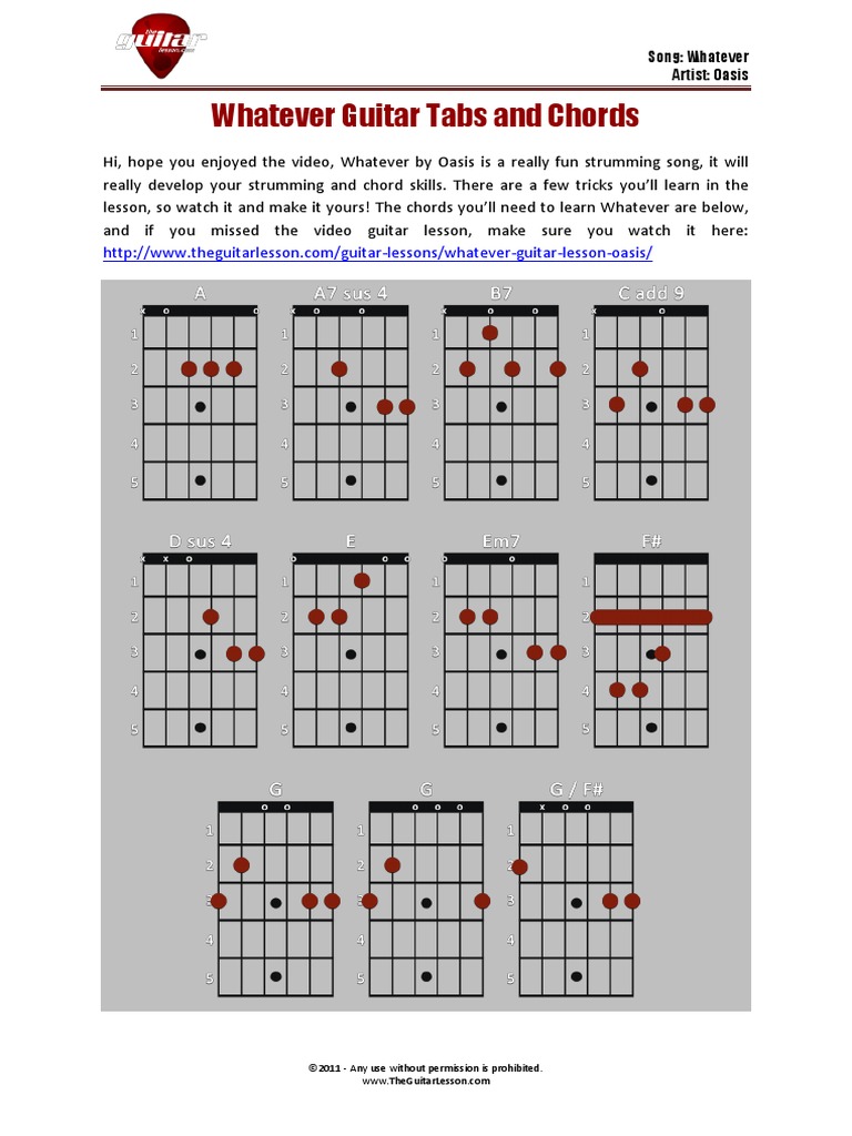 Whatever Oasis Chords Tabs Lyrics | PDF | Recorded Music | Albums